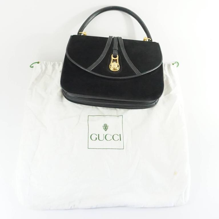 Gucci Vintage Black Suede Top Handle Bag with Leather - 1950's - GHW ...