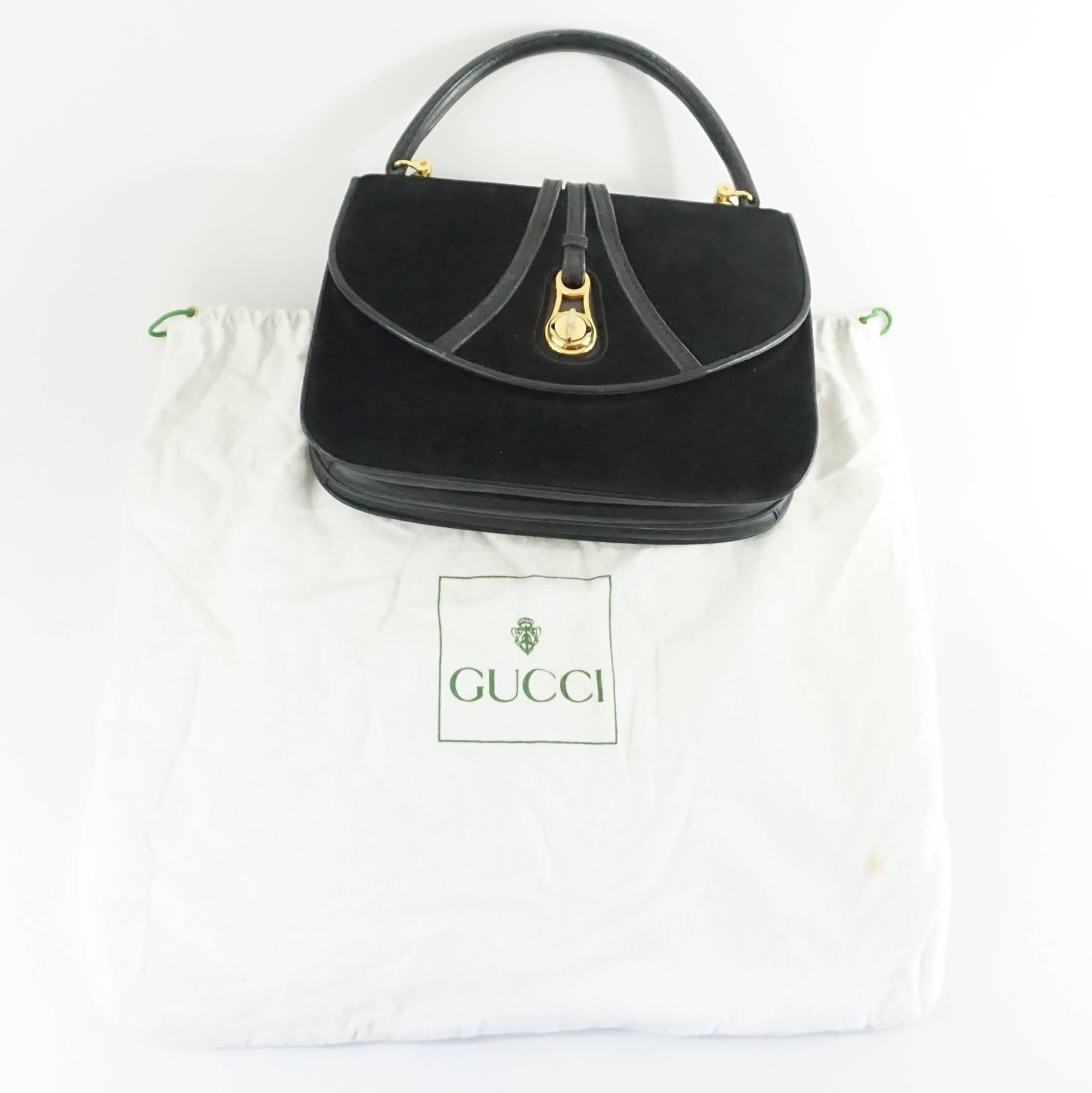 Gucci Vintage Black Suede Top Handle Bag with Leather - 1950's - GHW ...