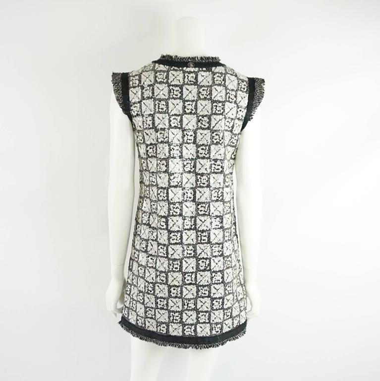Chanel Black Knit Dress with White Sequin Checker Print - 38 at 1stDibs