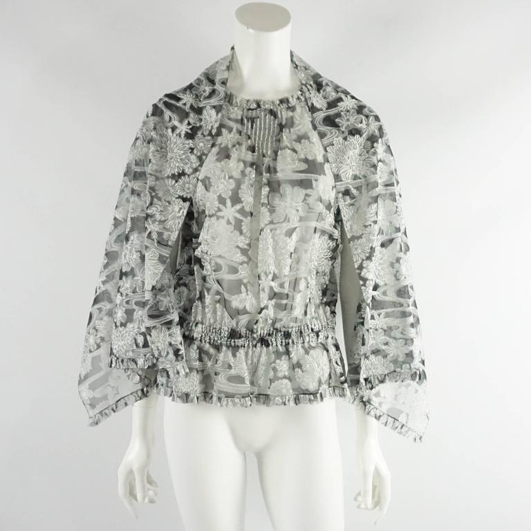 Chanel Gray Floral Silk Chiffon Top and Shawl - 40 at 1stDibs