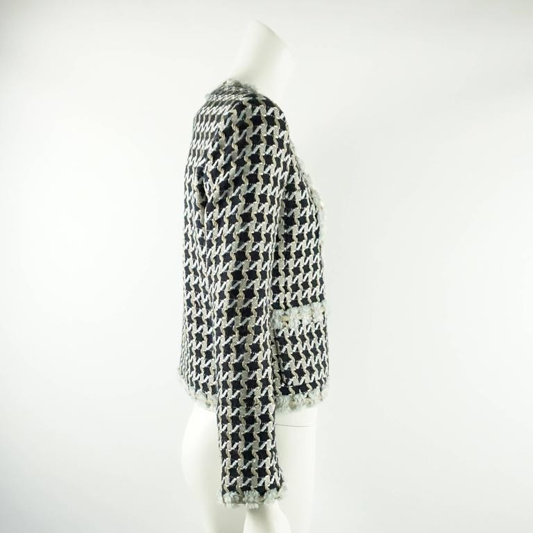 Chanel Navy and Light Blue Tweed Jacket with Plunging Neck - 38 For ...