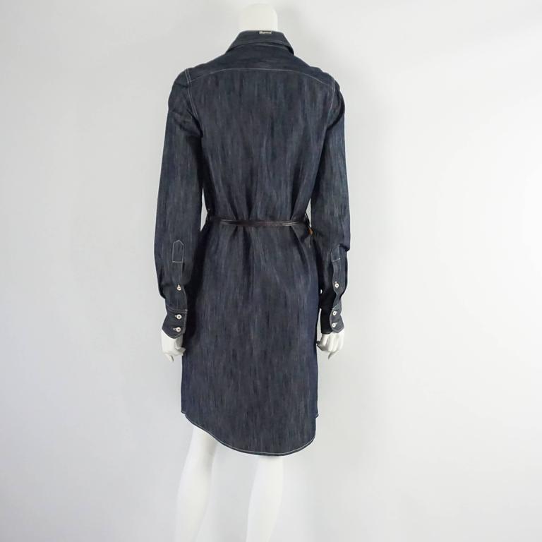 DSquared2 Blue Denim Dress with Belt and Attached Pocket Square - 44 ...