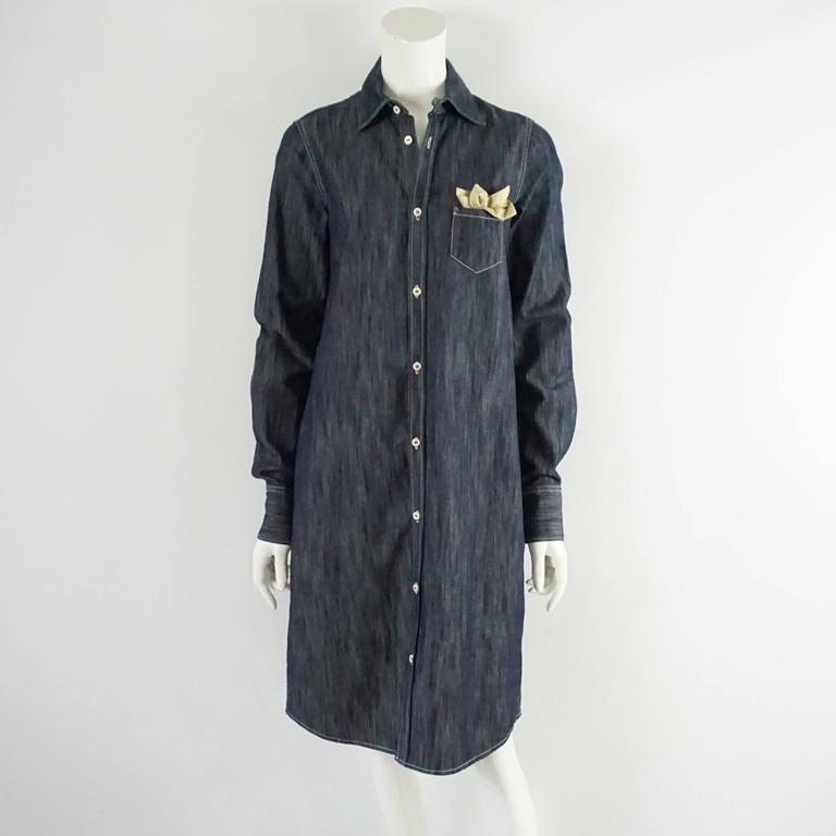 DSquared2 Blue Denim Dress with Belt and Attached Pocket Square - 44 ...