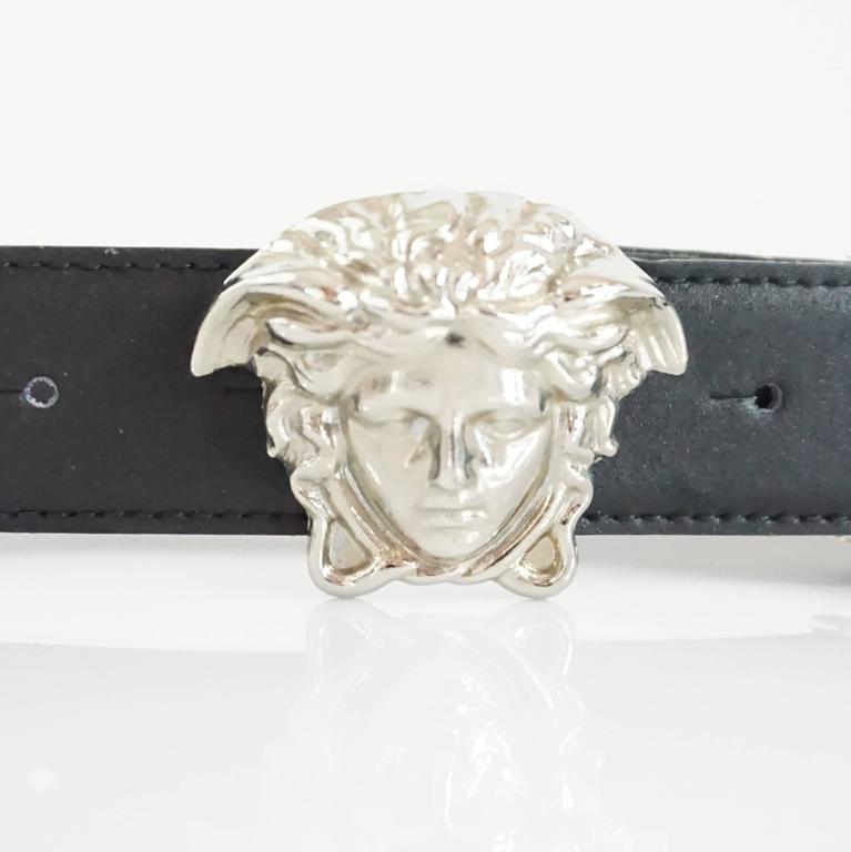 Versace Black Leather Belt with Silver Medusa Head For Sale at 1stDibs ...