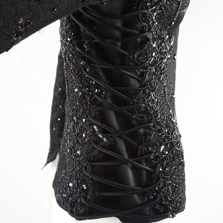 Badgley Mischka Black Lace and Rhinestone Jacket with Lace Up Sides ...