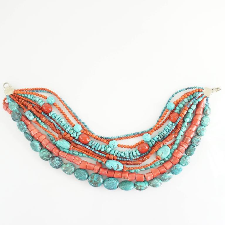 Stephen Dweck Coral and Turquoise Multi-Strand Beaded Necklace at ...