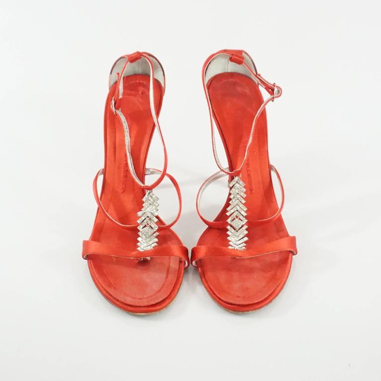 Giuseppe Zanotti Red Satin Sandals with Rhinestones - 40 For Sale at ...