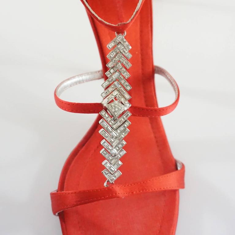 Giuseppe Zanotti Red Satin Sandals with Rhinestones - 40 For Sale at ...