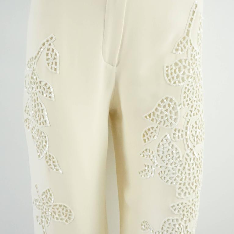 Armani Ivory Silk Palazzo Pants with Sequin Cutout Embroidery – 6 at ...