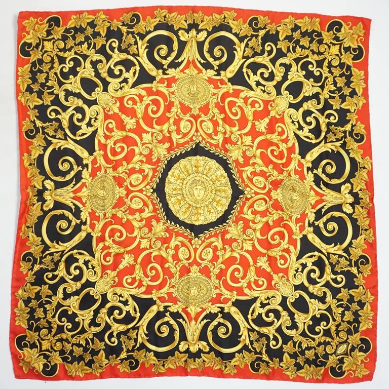 Versace Atelier Red, Black,Gold Silk Scarf at 1stDibs | versace scarf