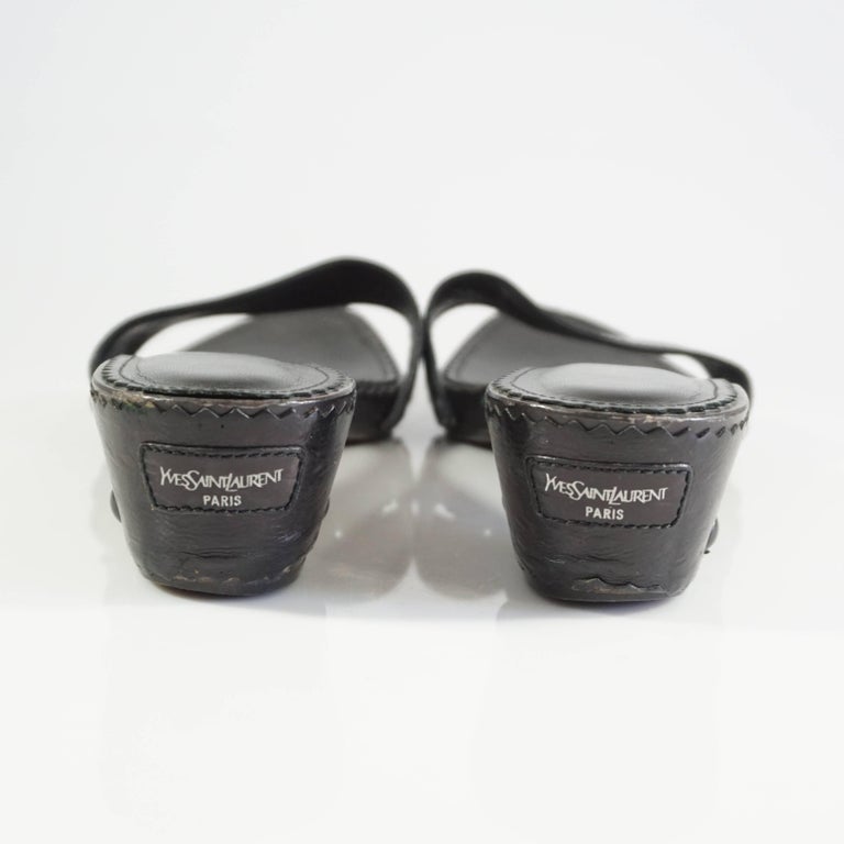 YSL Black Wooden Flat Slides - 40 For Sale at 1stDibs