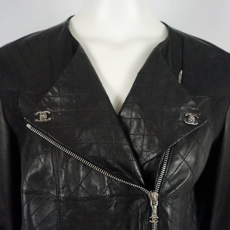Chanel Black Leather Motorcycle Style Jacket - 40- SHW at 1stDibs