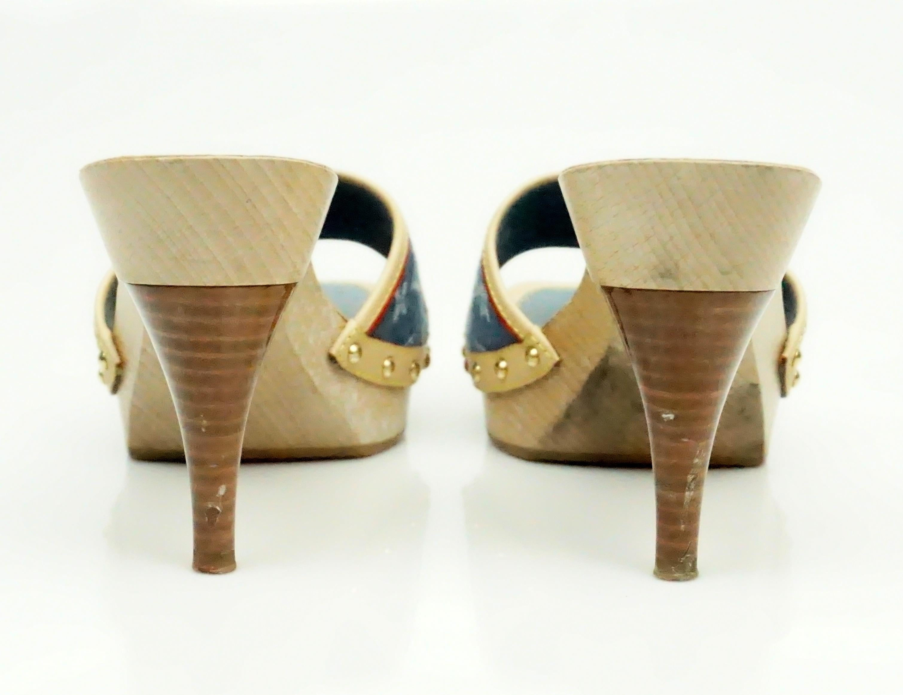 Louis Vuitton Denim Printed Slides - 37 For Sale at 1stDibs