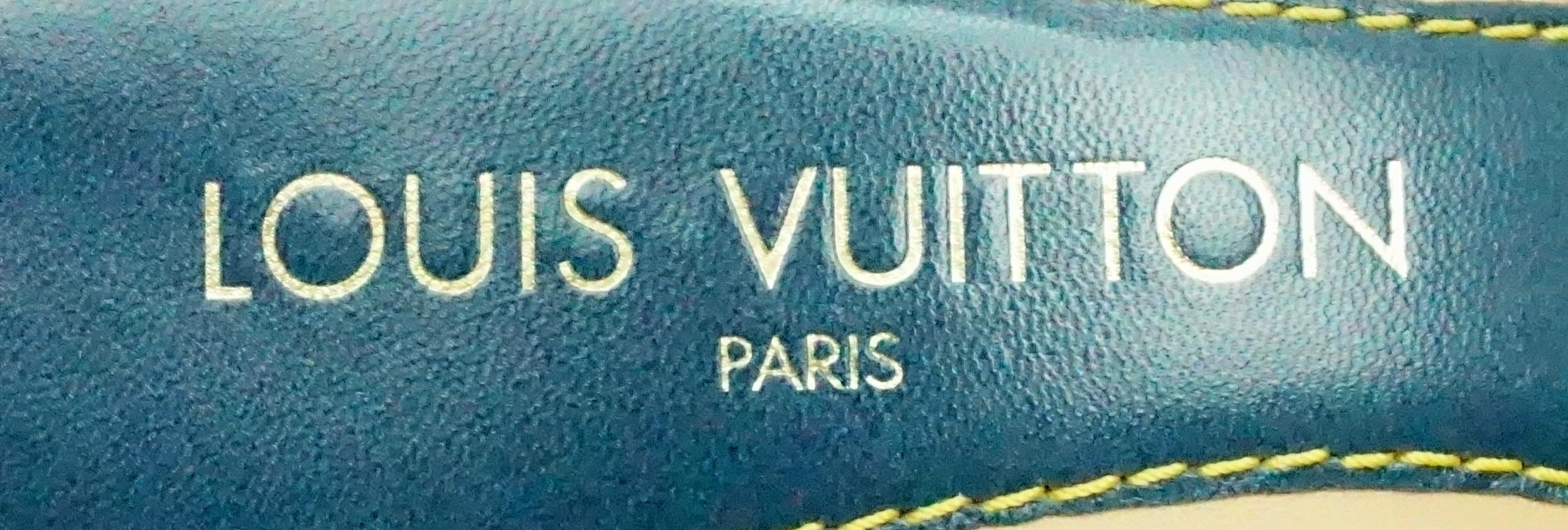 Louis Vuitton Denim Printed Slides - 37 For Sale at 1stDibs