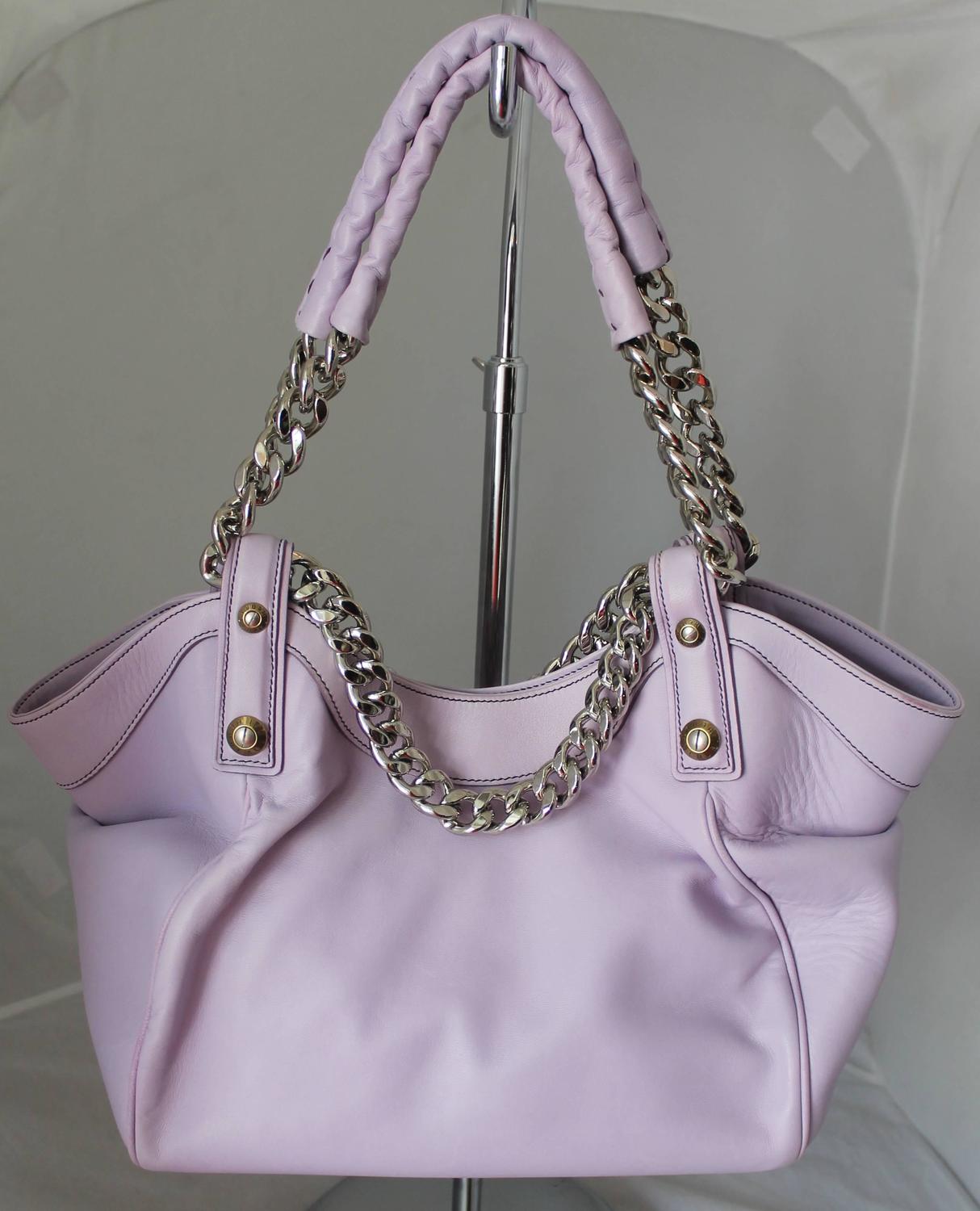 Henri Bendel Lavender Leather Handbag with Silver Chain For Sale at 1stdibs