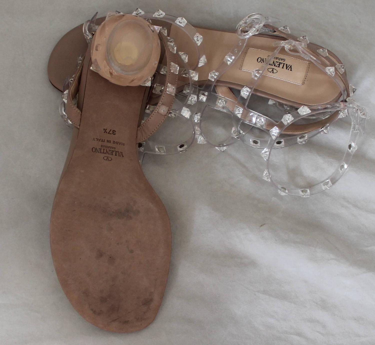 Valentino Clear Plastic Strappy Rock Stud Sandals with Lucite Heel - 37 ...