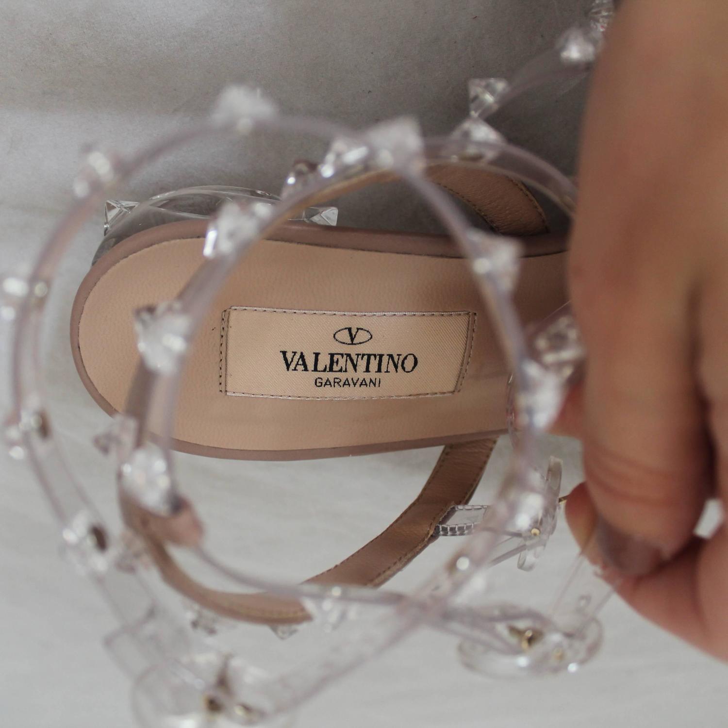 Valentino Clear Plastic Strappy Rock Stud Sandals with Lucite Heel - 37 ...