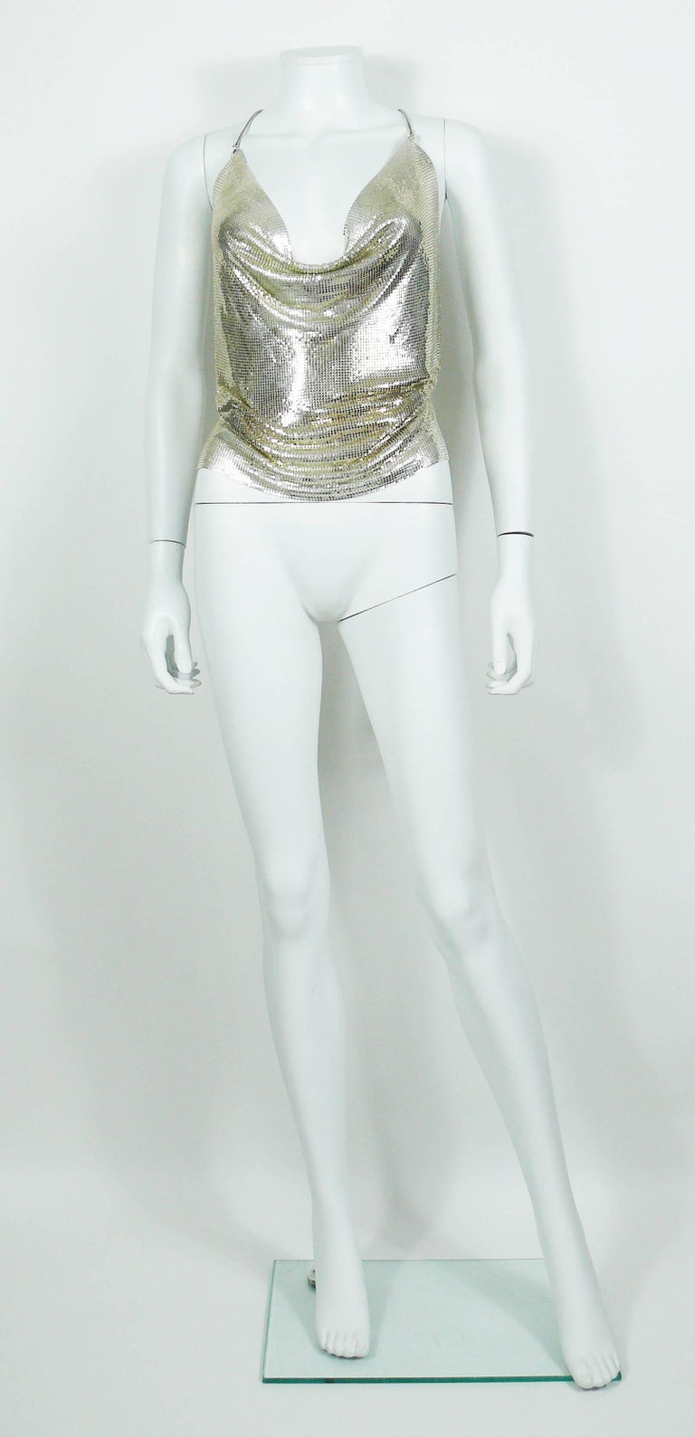 Paco Rabanne Vintage Silver Metal Mesh Draped Backless Top Size S at ...