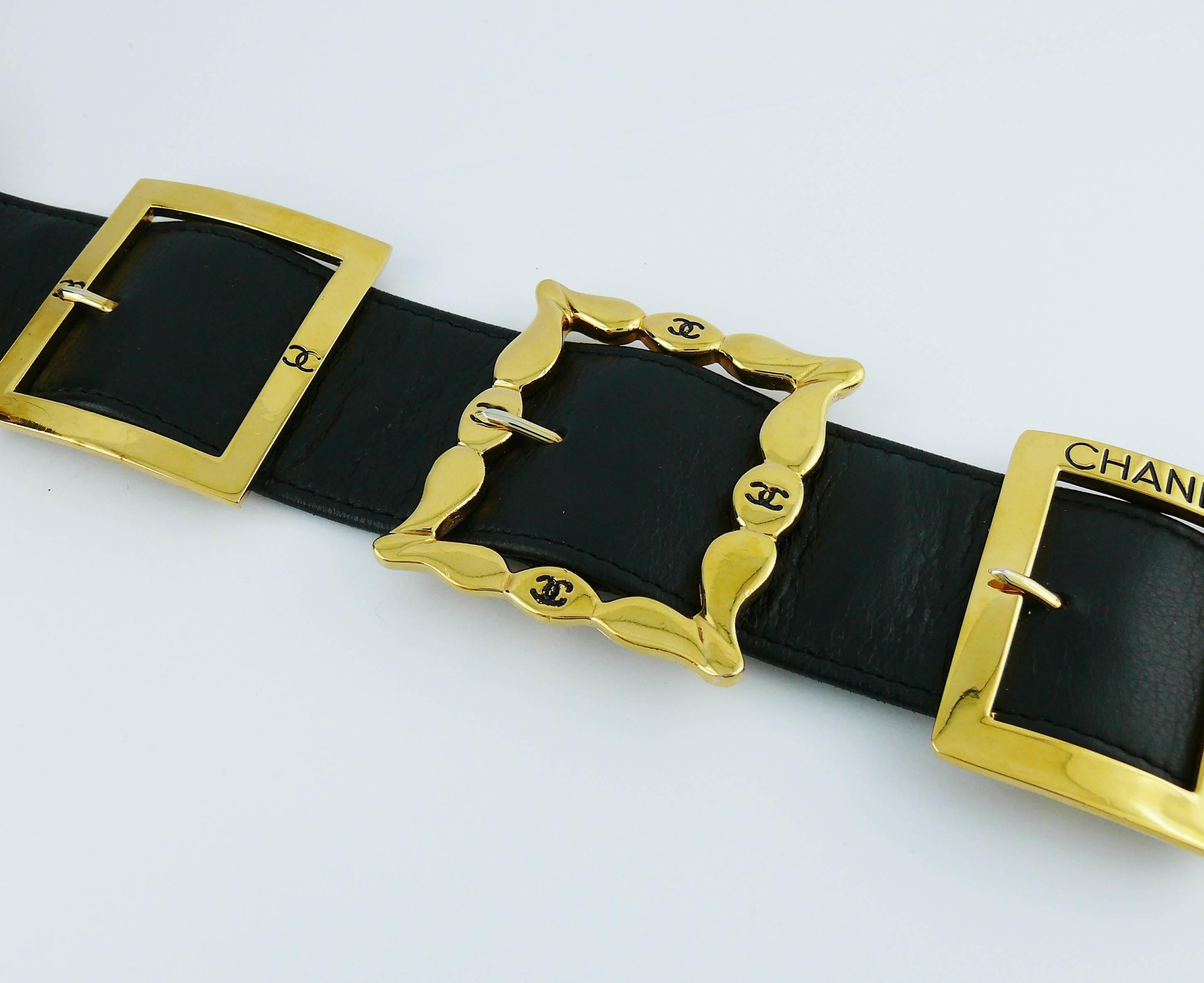 Chanel Vintage Black Leather Multi Buckle Belt at 1stDibs | chanel belt ...