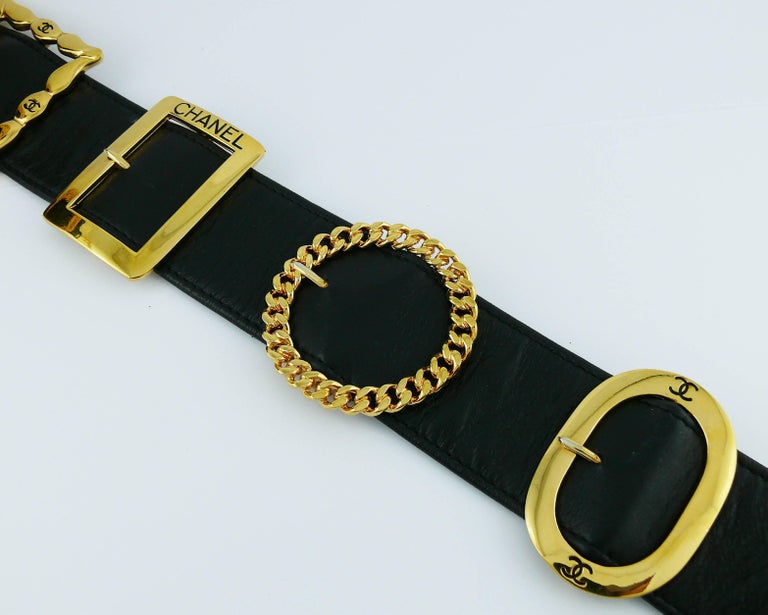 Chanel Vintage Black Leather Multi Buckle Belt at 1stDibs | chanel belt ...