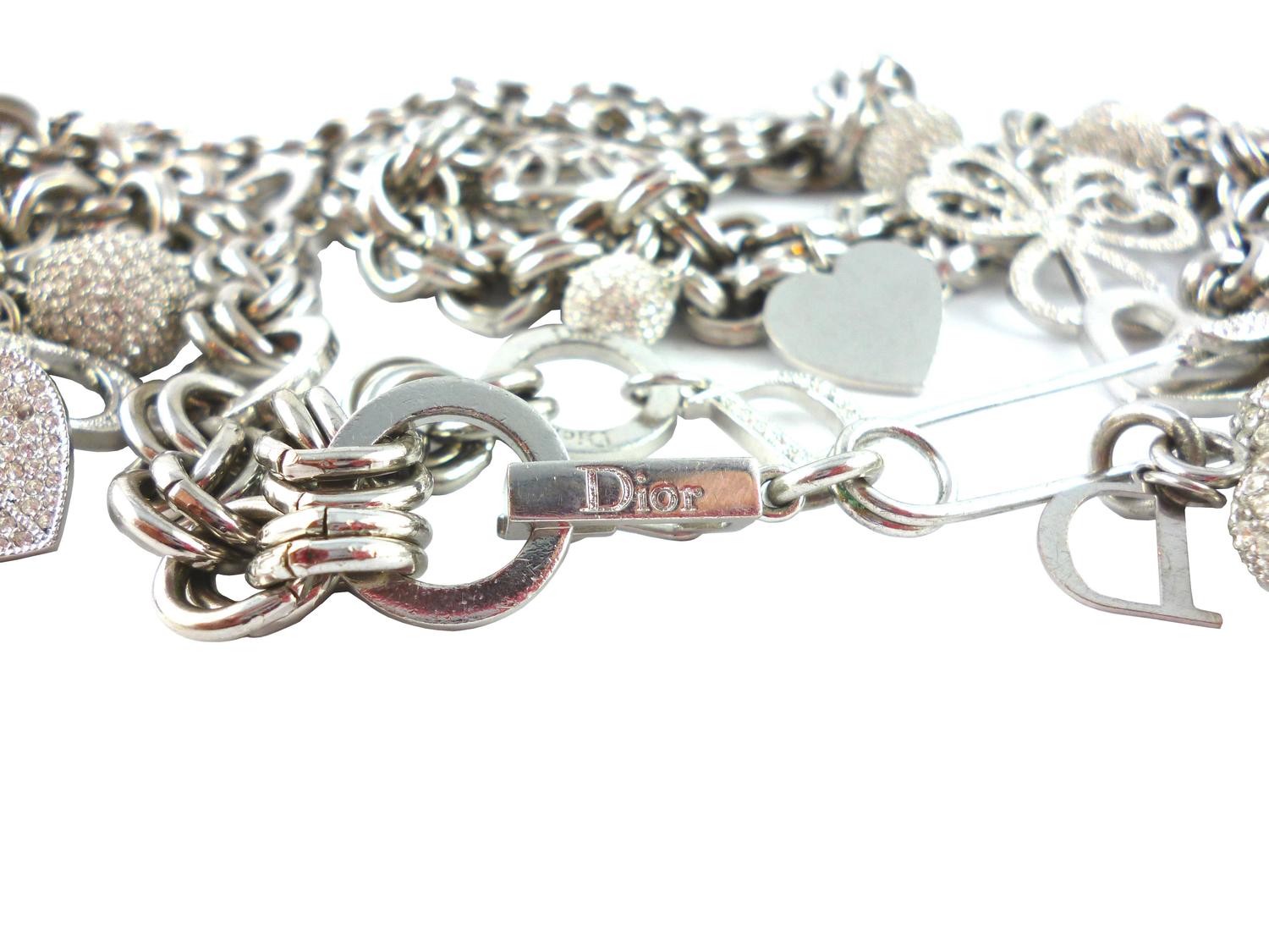 Christian Dior Silver Diamante Charm Belt and Necklace For Sale at 1stdibs