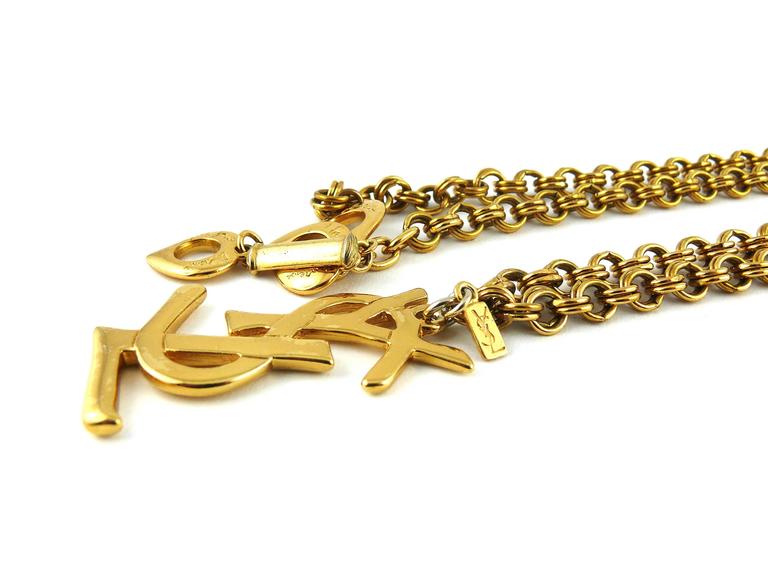 Yves Saint Laurent Vintage Chunky Chain Necklace YSL Logo Charm at ...