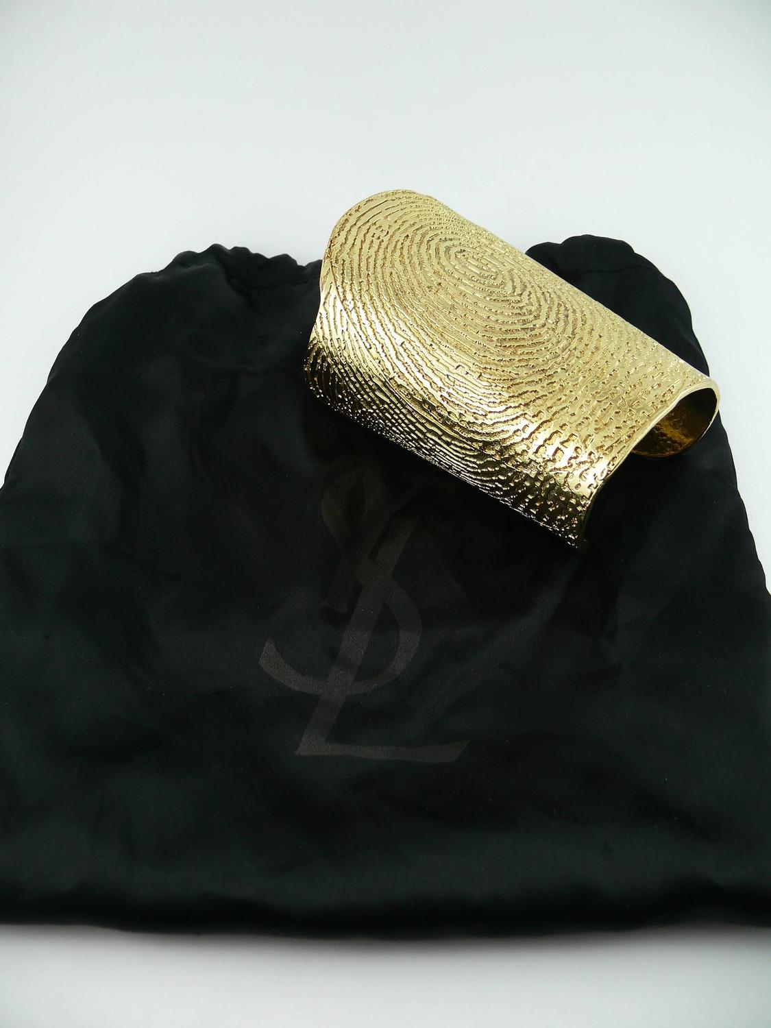Yves Saint Laurent YSL Massive Runway Gold Fingerprint Cuff Bracelet at ...
