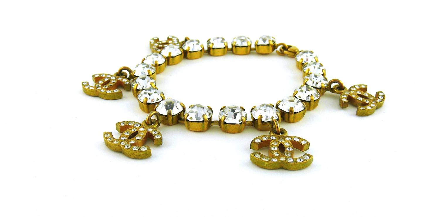 Chanel Vintage CC Charm Jewelled Bracelet For Sale at 1stdibs