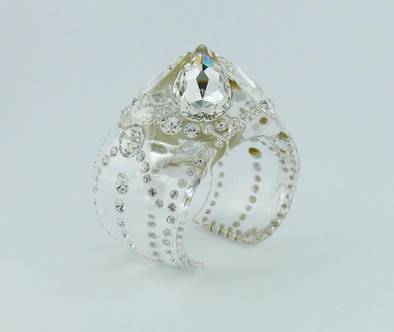 Christian Dior Clear Lucite and Crystal Cuff Bracelet at 1stDibs
