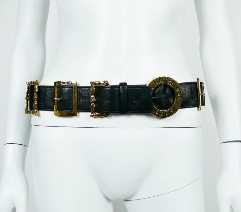 Chanel Vintage Black Leather Multi Buckle Belt at 1stDibs | chanel belt ...