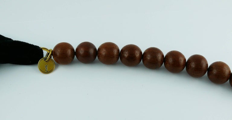 Yves Saint Laurent YSL Wood Bead and Black Velvet Necklace For Sale at ...