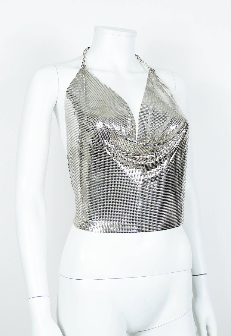 Paco Rabanne Vintage Silver Metal Mesh Draped Backless Top at 1stDibs ...