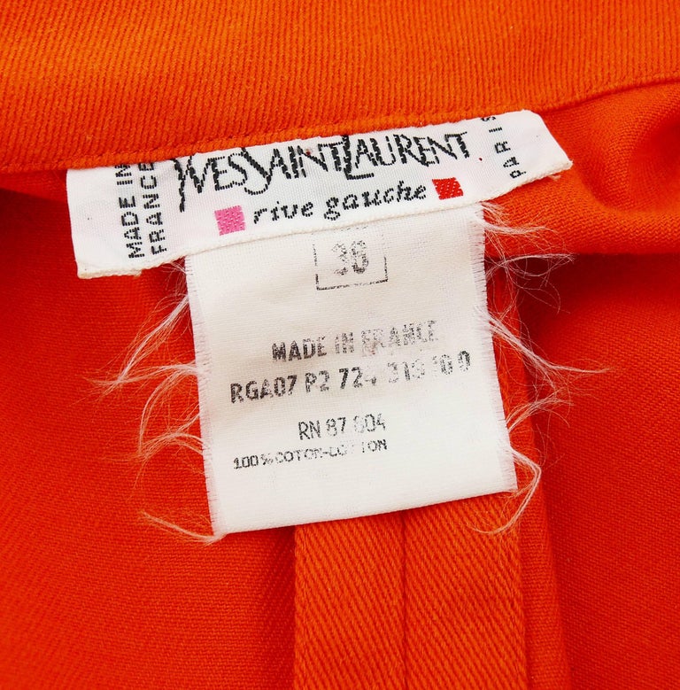 Yves Saint Laurent Rive Gauche YSL Vintage Orange Cotton Safari Dress ...