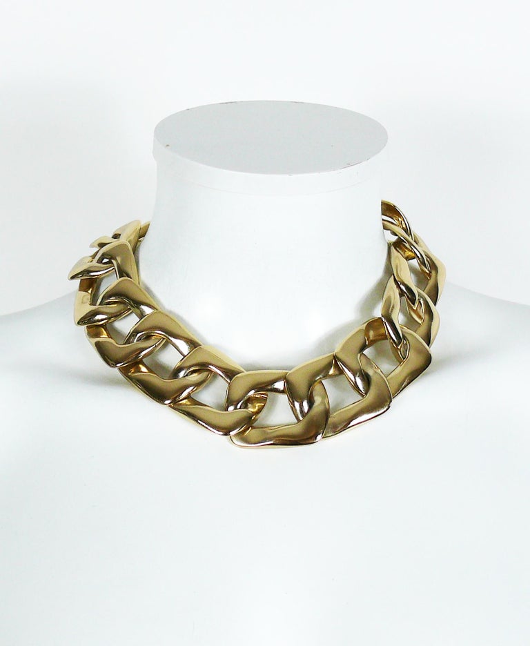 Yves Saint Laurent YSL Vintage Chunky Gold Toned Curb Chain Necklace at ...
