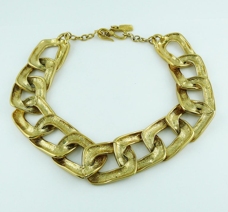 Yves Saint Laurent YSL Vintage Chunky Gold Toned Curb Chain Necklace at ...