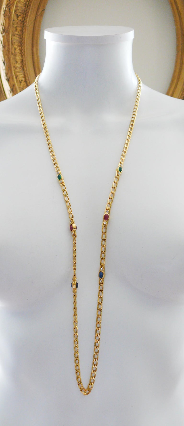 Christian Dior Vintage Jewelled Gold Tone Chain Sautoir Necklace at 1stDibs