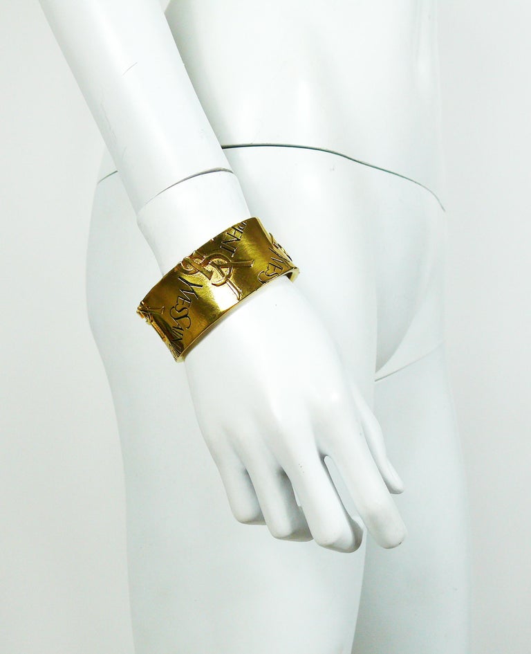 Yves Saint Laurent YSL Vintage Signature Logo Cuff Bracelet For Sale at ...