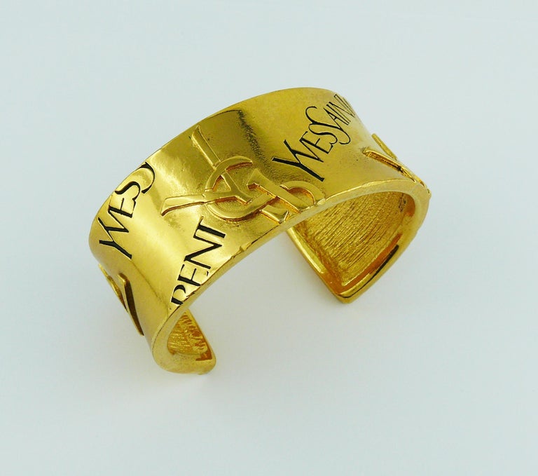 Yves Saint Laurent YSL Vintage Signature Logo Cuff Bracelet For Sale at ...