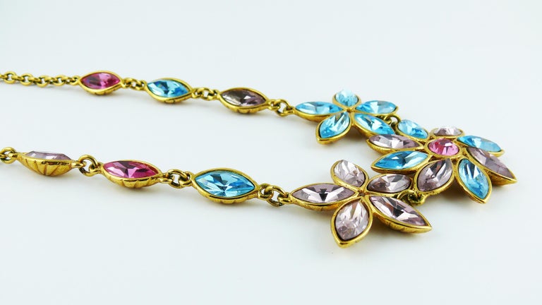 Yves Saint Laurent YSL Vintage Jewelled Floral Necklace For Sale at 1stDibs