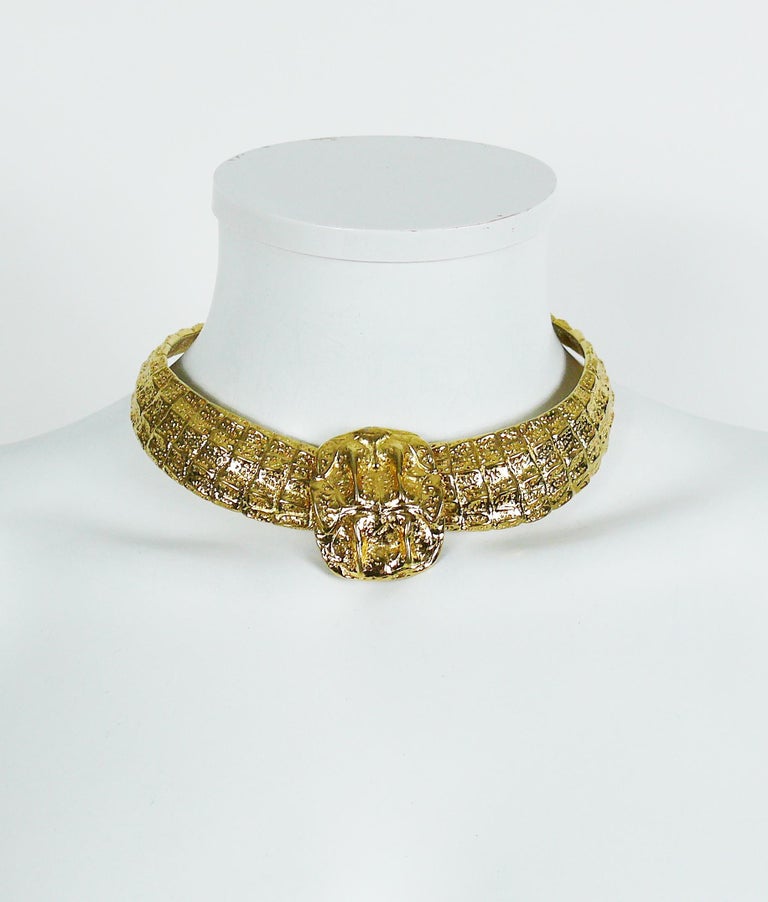 Yves Saint Laurent YSL Vintage Gold Toned Croc Design Choker Necklace ...