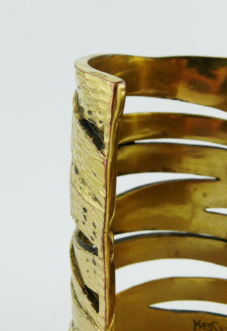 Yves Saint Laurent YSL Massive Gold Textured Cuff Bracelet at 1stDibs