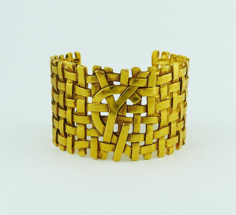 Yves Saint Laurent YSL Vintage Gold Toned Woven Cuff Bracelet at ...