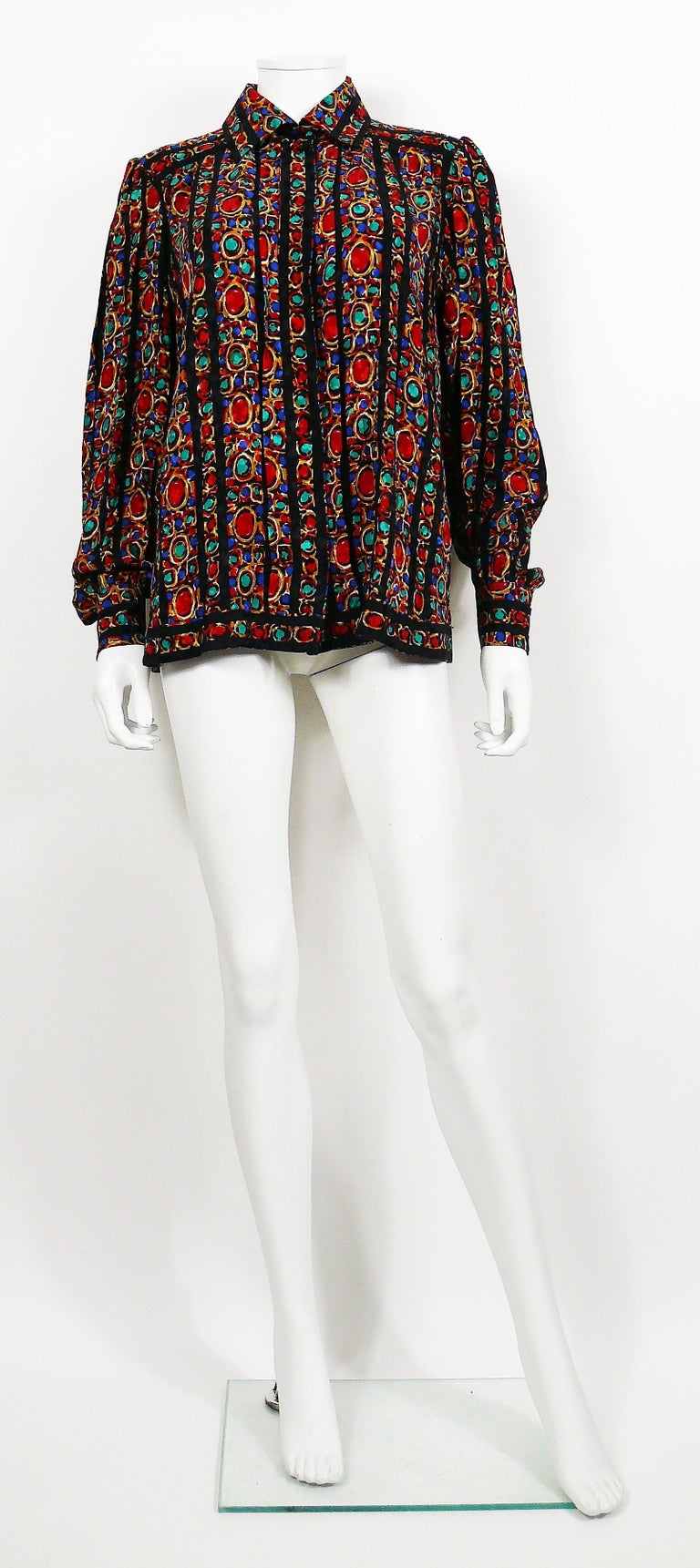Yves Saint Laurent YSL Vintage Jewel Print Blouse For Sale at 1stDibs ...