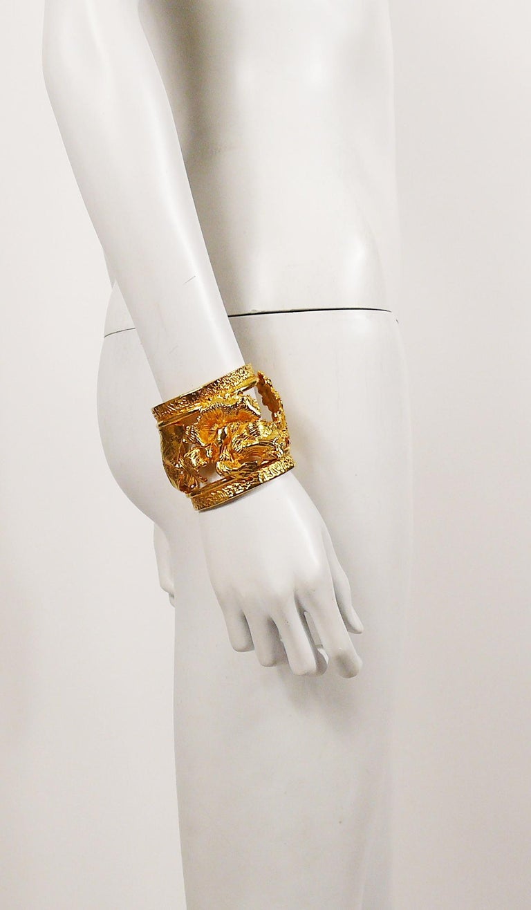 Leonard Paris Vintage Gold Toned Openwork Orchid Cuff Bracelet at 1stDibs