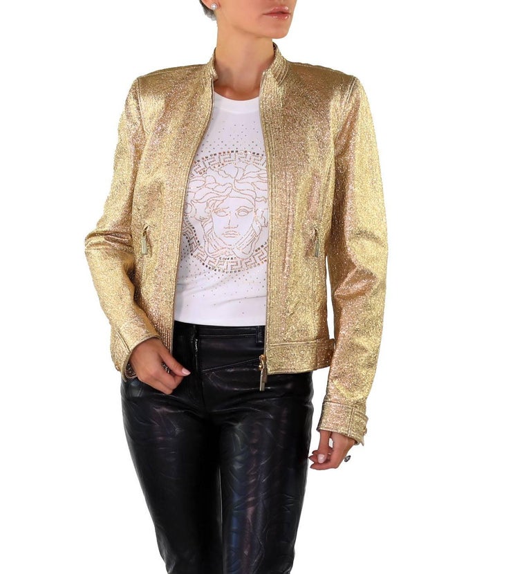 New VERSACE GOLD METALLIC TEXTURED LEATHER JACKET For Sale at 1stDibs