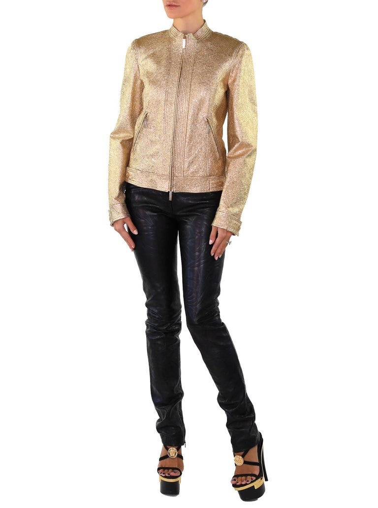 New VERSACE GOLD METALLIC TEXTURED LEATHER JACKET For Sale at 1stDibs