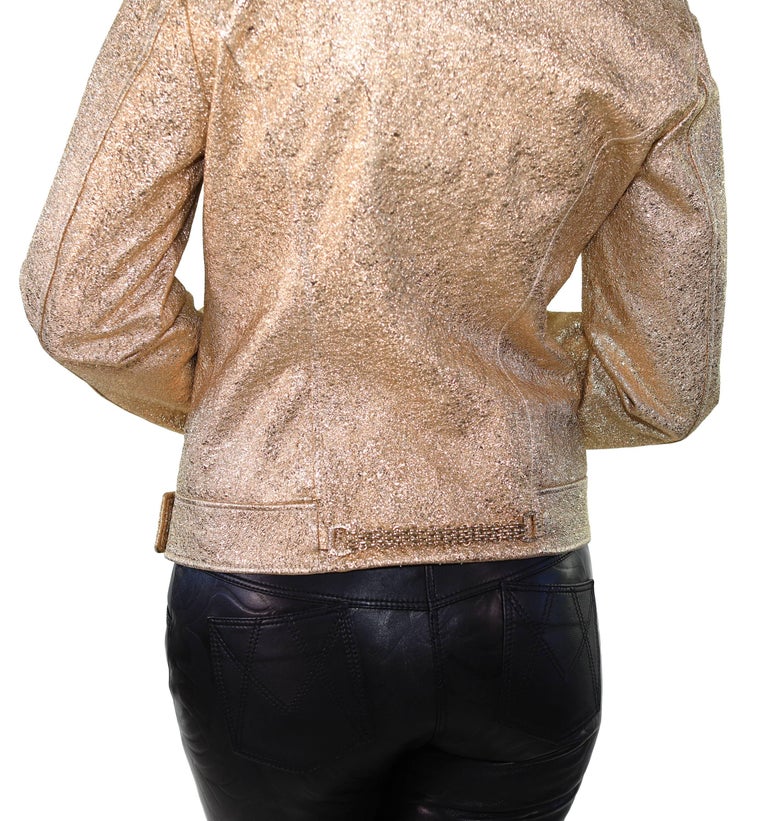 New VERSACE GOLD METALLIC TEXTURED LEATHER JACKET For Sale at 1stDibs