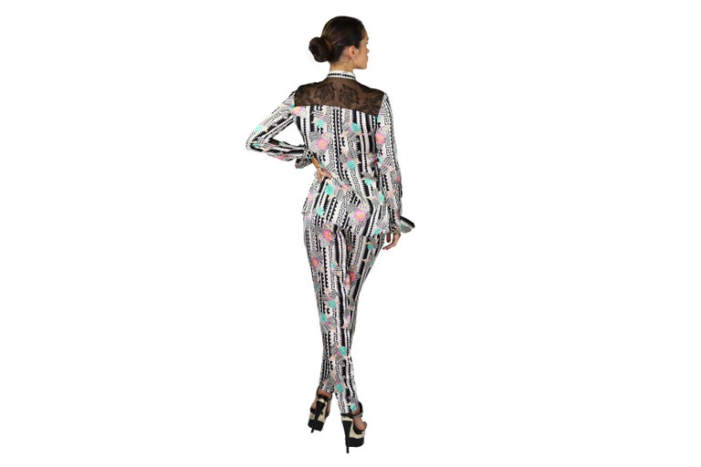 NEW VERSACE PRINTED SILK and LACE PANT SUIT For Sale at 1stDibs