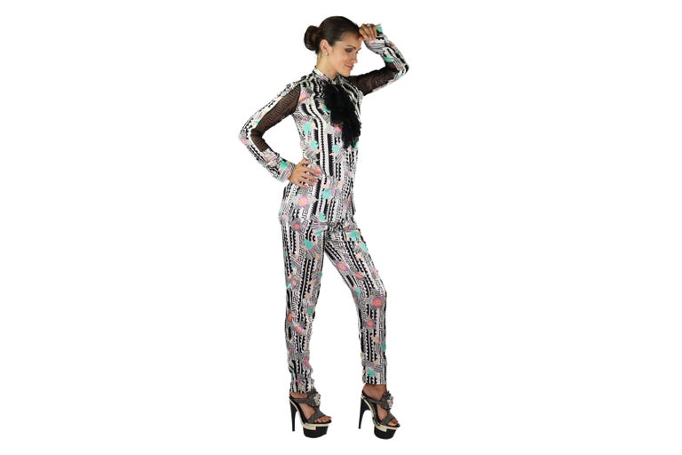 NEW VERSACE PRINTED SILK and LACE PANT SUIT For Sale at 1stDibs