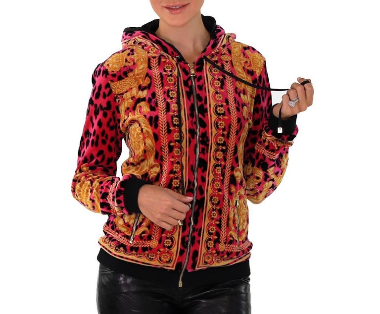 New Versace Barocco Animalier Velvet Hoodie Jacket at 1stDibs | velvet ...